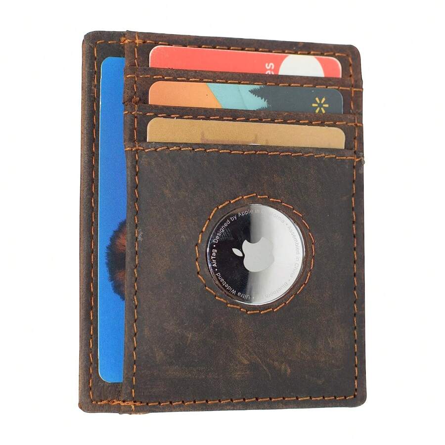 Vintage Leather RFID Slim Minimalist Wallet With AirTag Holder | SHEIN USA