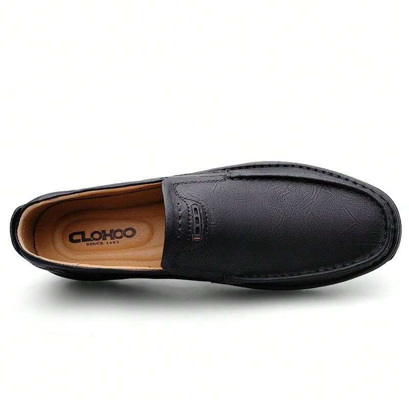 CLOHOO Men Classic Handmade Stitching Leather Shoes, Rubber Sole Thick ...