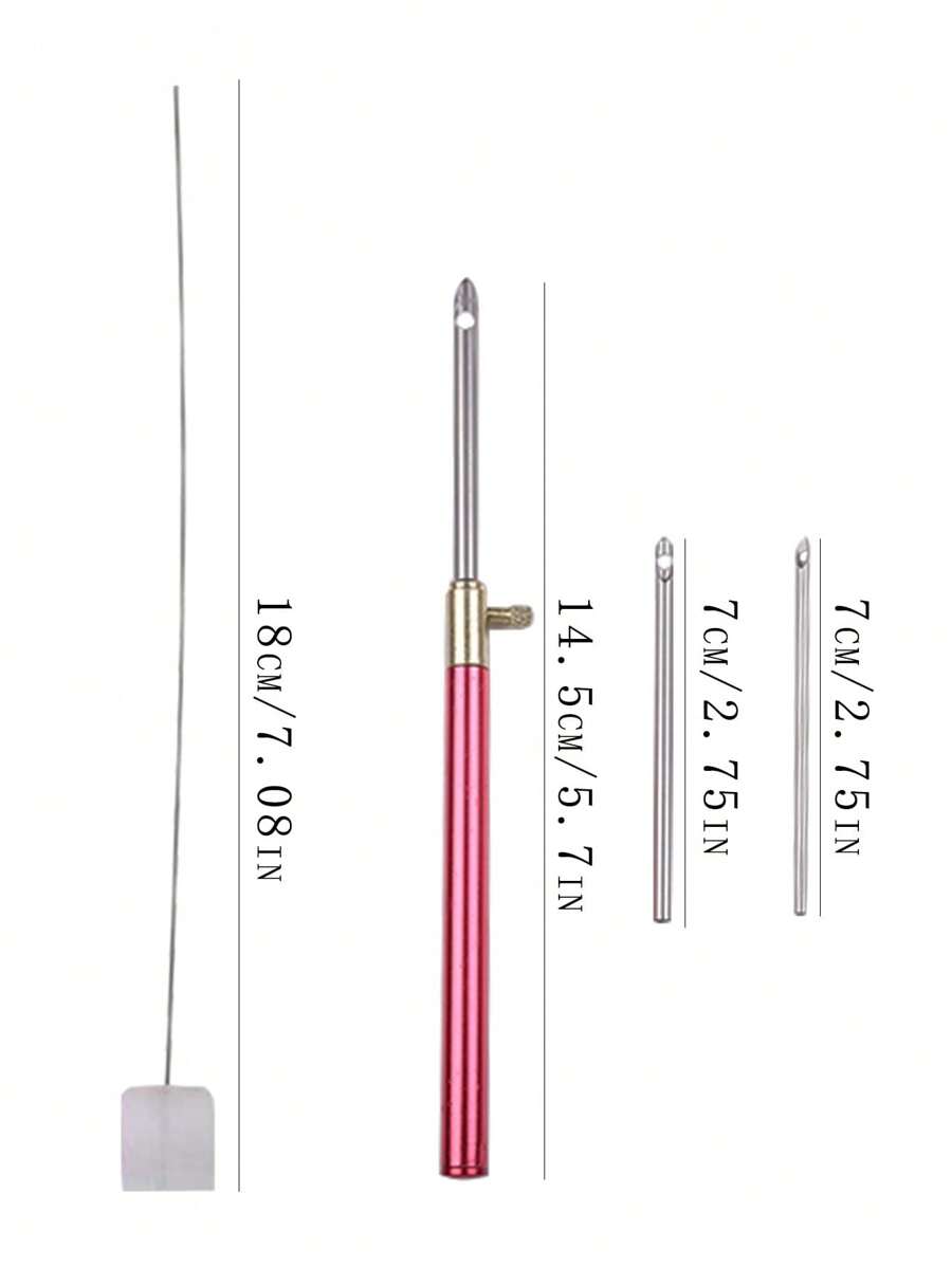 3-Head Interchangeable Embroidery Stitching Punch Needle Set/Red Handle ...