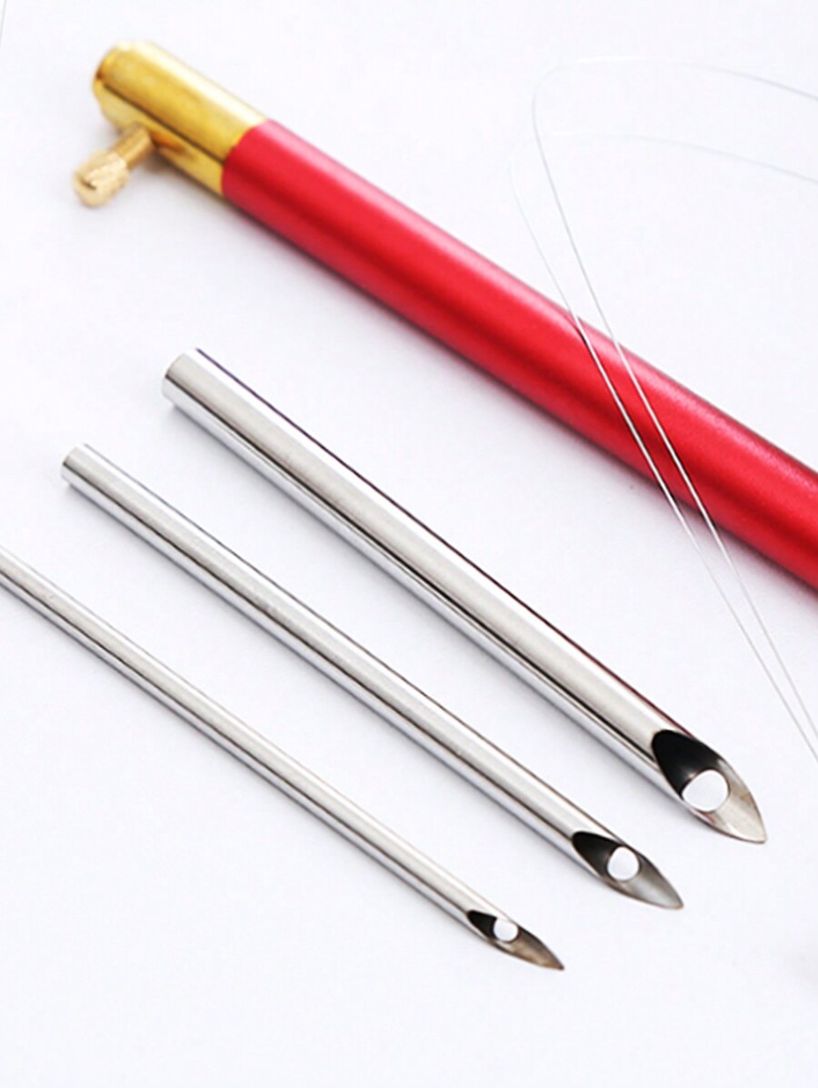 3-Head Interchangeable Embroidery Stitching Punch Needle Set/Red Handle ...