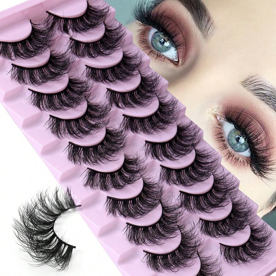 10 Pairs New False Eyelashes, Natural Messy Thick Curly Dramatic Style ...