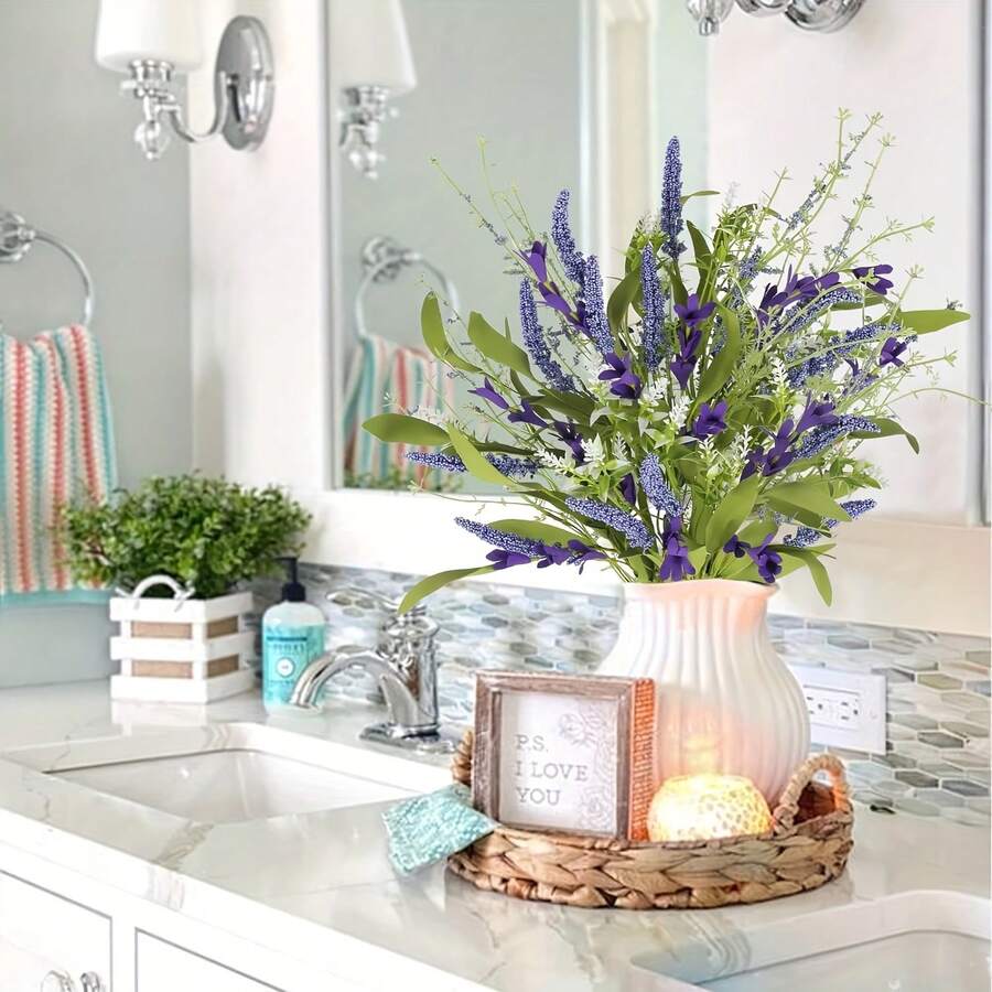 1 Pack Artificial Spring Flowers Silk Fake Lavender Flowers Bouquet ...