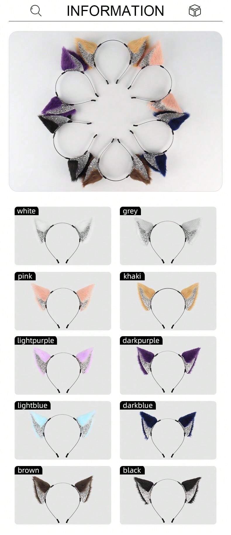 Handmade Plush Cat Ears Headband With Diamond, For Festivals, Cosplay ...
