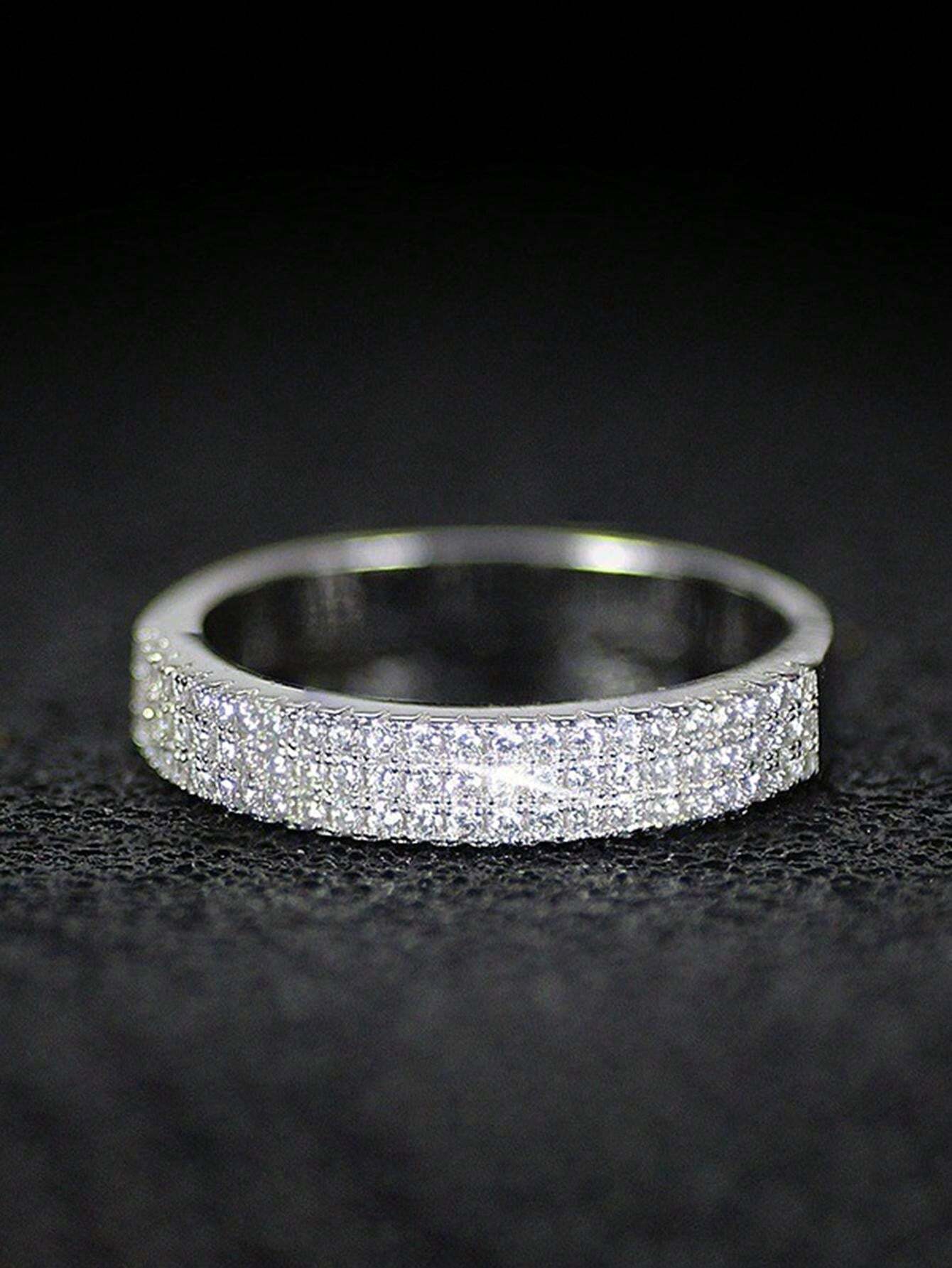 1 PC Simple S925 Sterling Silver Cubic Zirconia Rings Wedding Jewelry ...