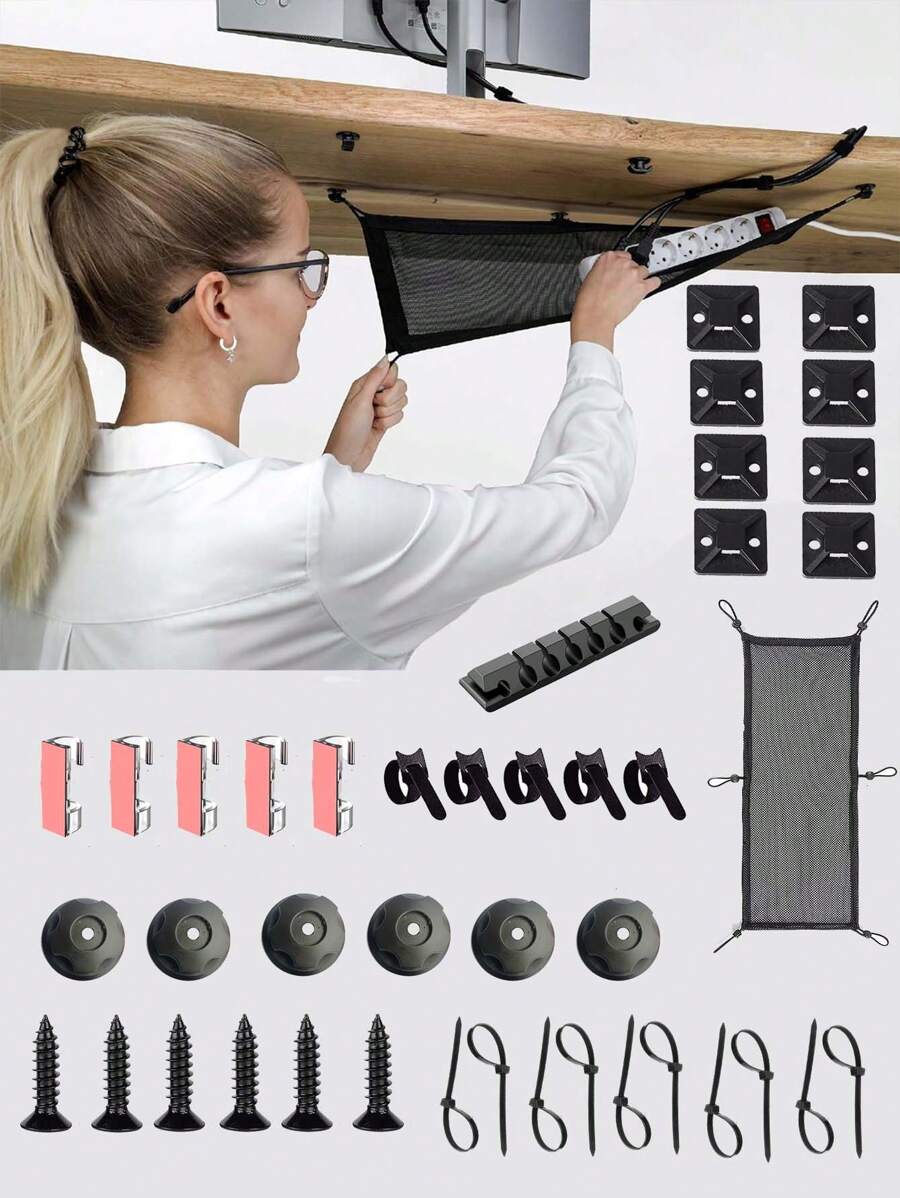 Under Desk Cable Management Net, Under Table Cord Management Mesh ...