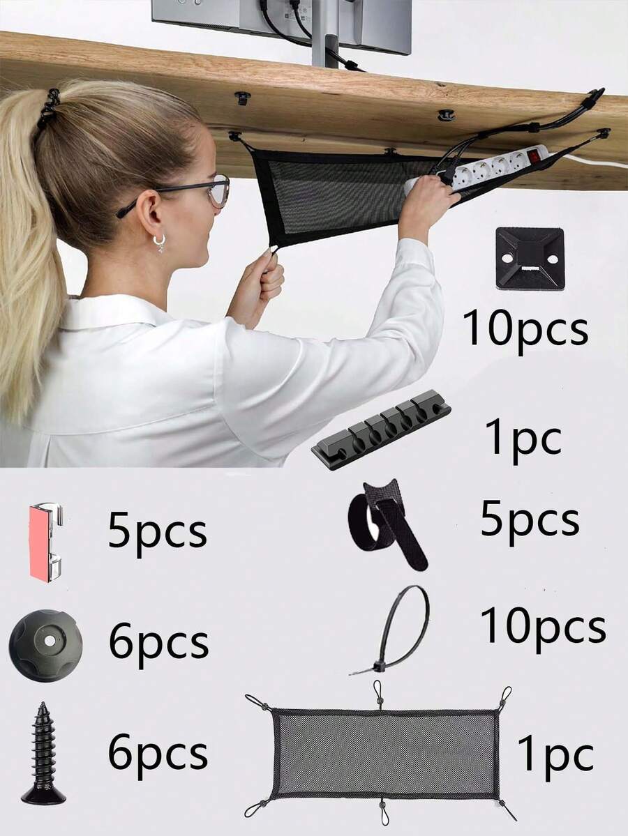 Under Desk Cable Management Net, Under Table Cord Management Mesh ...