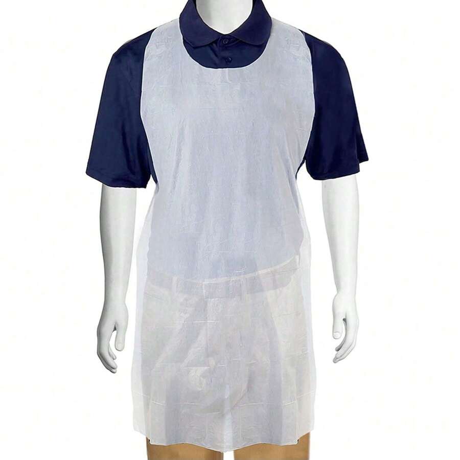 100pcs Milk White Disposable Plastic Aprons - Waterproof Plastic Aprons ...