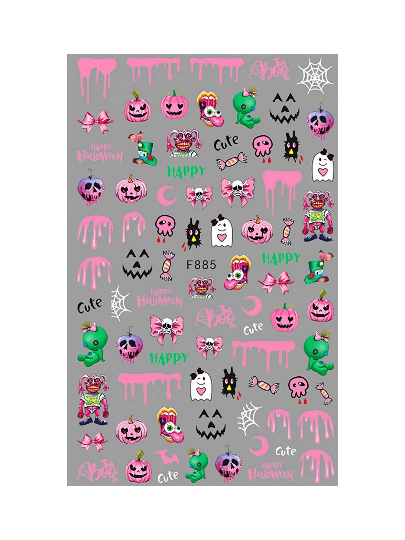 2PCS Cartoon Nail Sticker Little Ghost Animated Skull Design Nail Art ...
