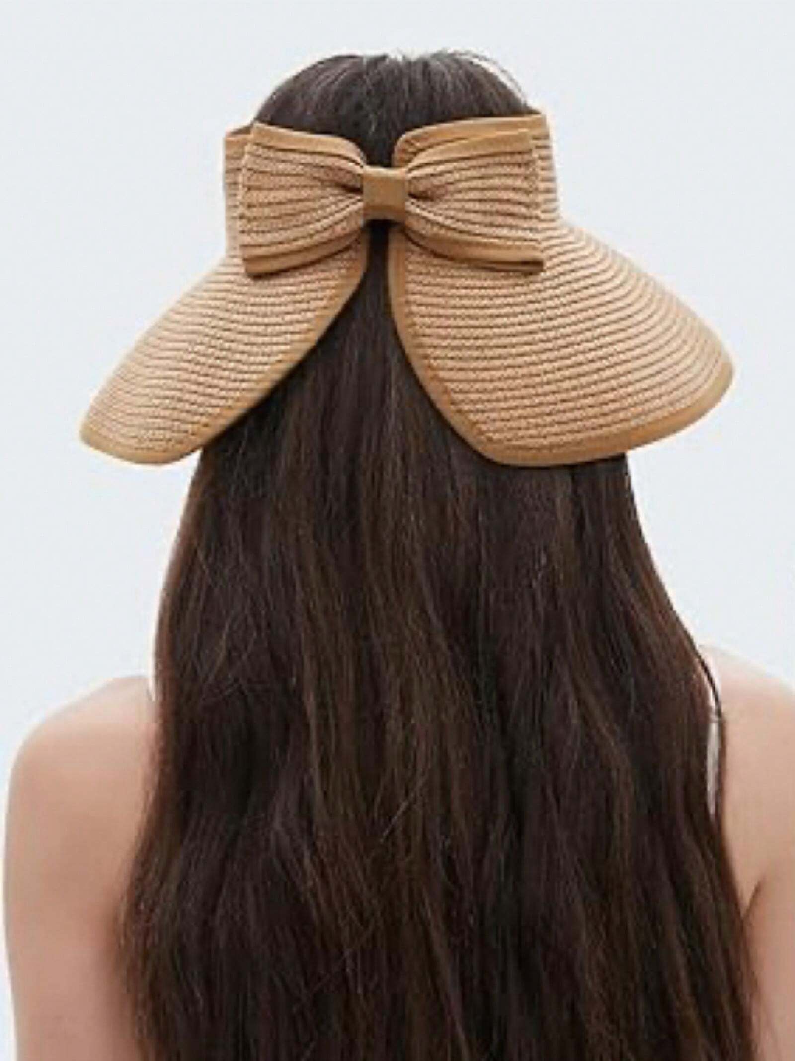 Women's Sun Visor Hats Wide Brim Straw Beach Hat Ponytail Hats For ...