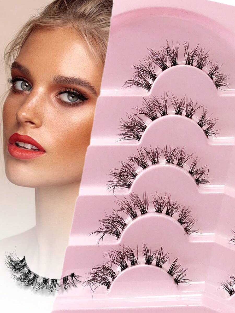 5 Pairs Lashes With Clear Band Lashes Natural Looking Soft Fluffy ...