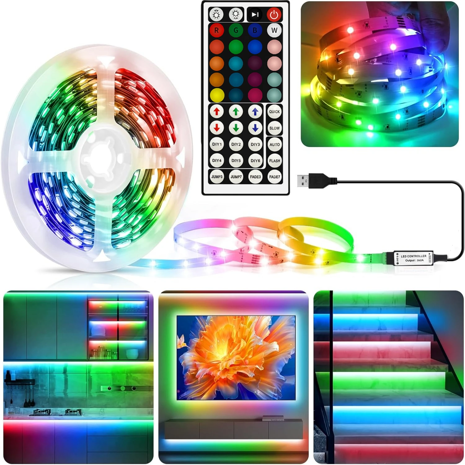 LED Lights Strip 10 M, RGB LED Strip For Bedroom, Color Changing Light ...