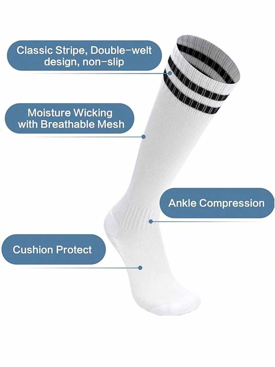 2 Pairs Breathable Football Socks For Kids Aged 8-16, Striped Knee High ...