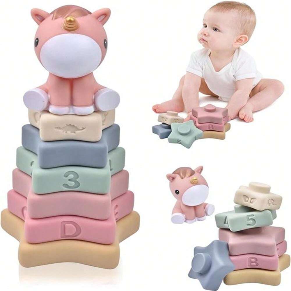 1 Set Unicorn & Star Stack-Up Blocks Cognitive Soft Blocks Toy For ...