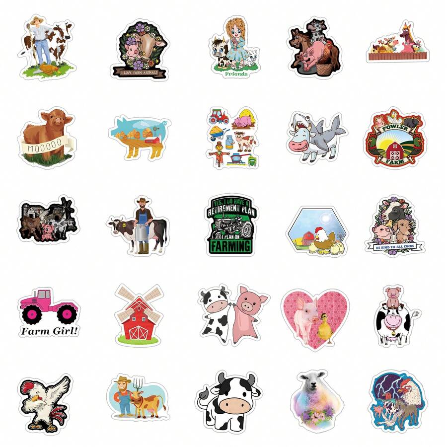 62pcs/Pack Farm Animals Stickers, Cute Cartoon Aesthetic Labels ...