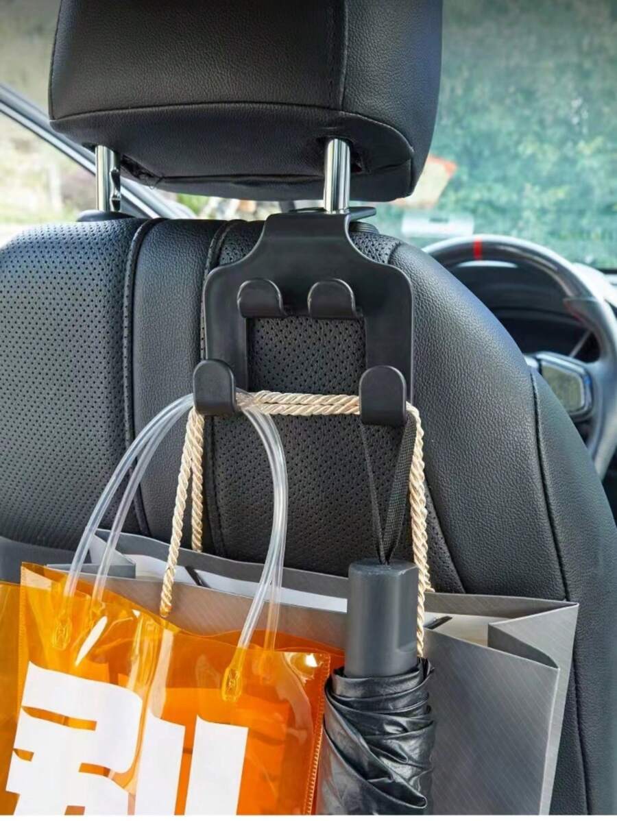 2pcs Black Car Headrest Hooks, Thickened Plastic Seat Back Hanger With ...