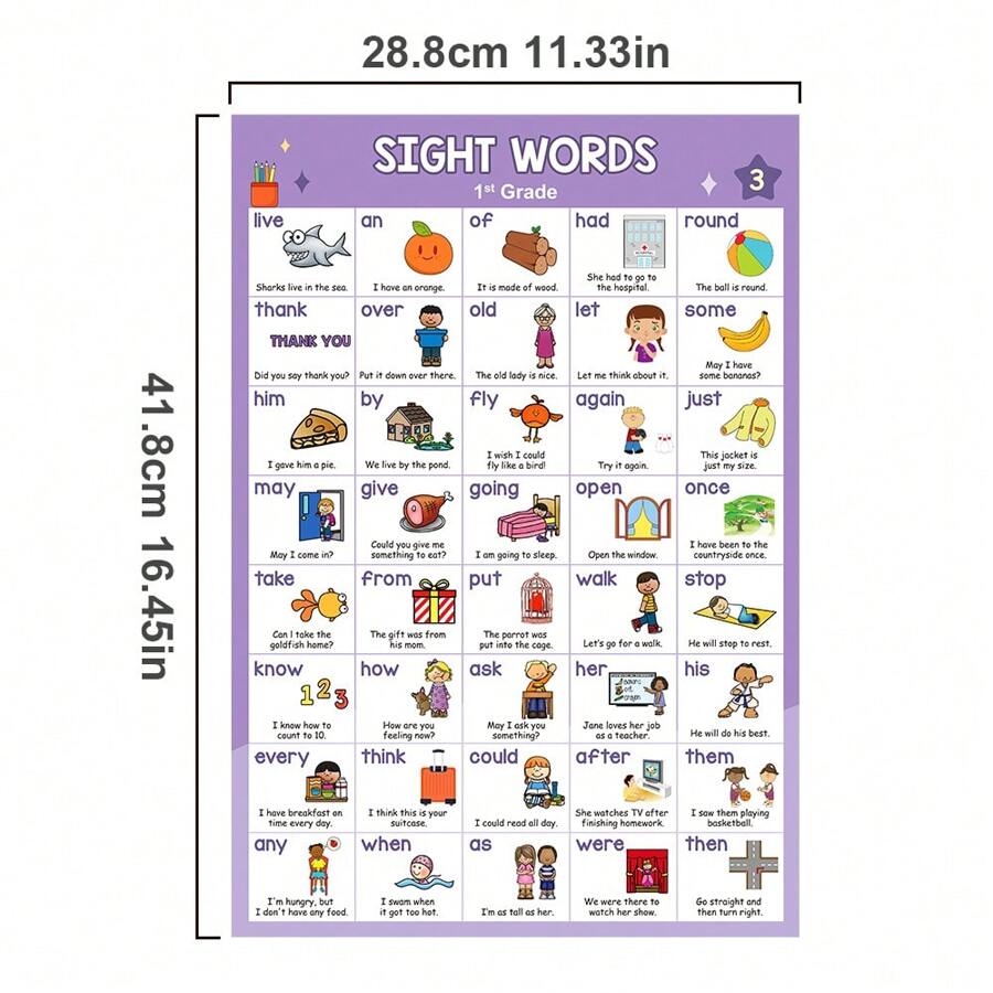 6 Sheets 220 Sight Words Poster A3 Extra Large Educational Posters And ...