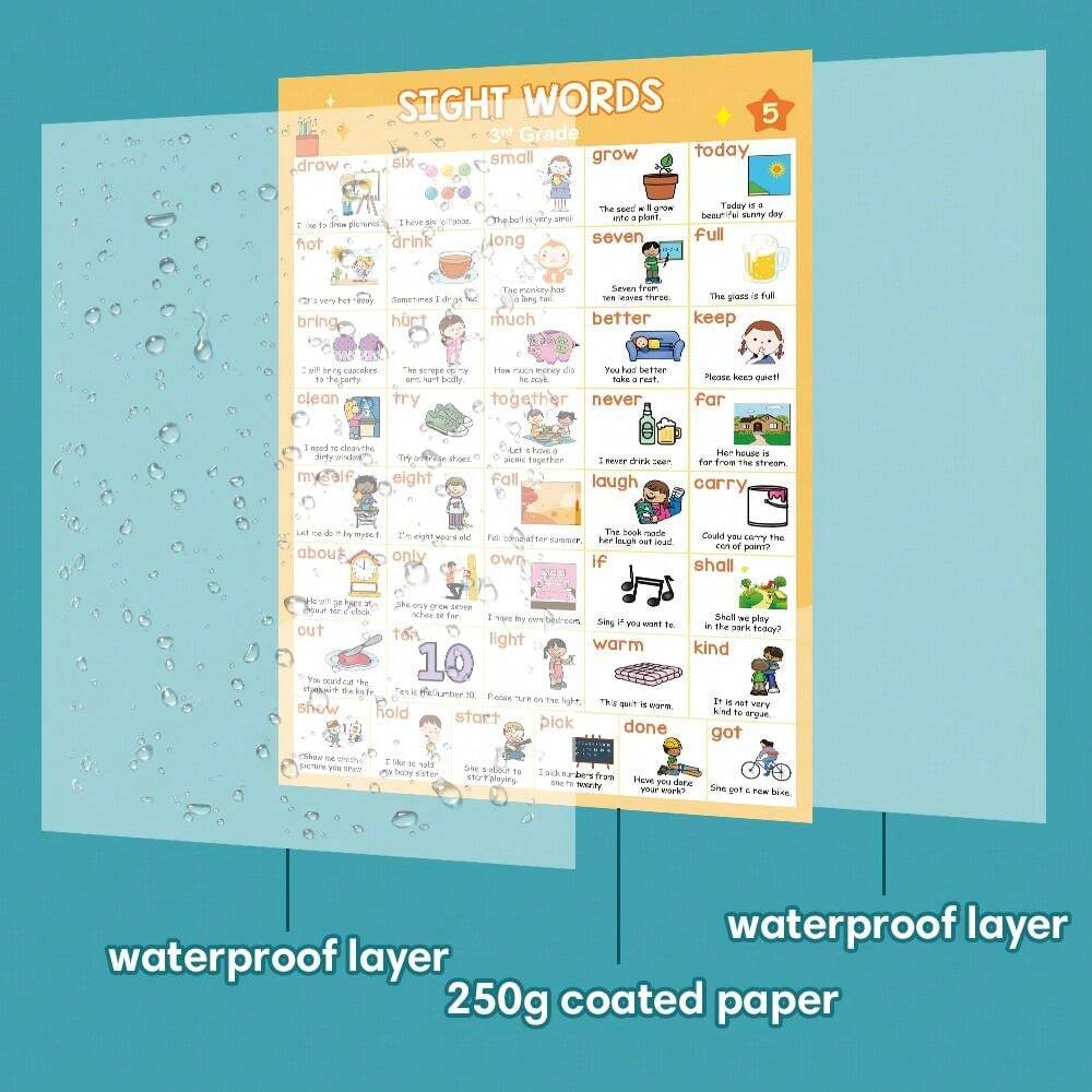 6 Sheets 220 Sight Words Poster A3 Extra Large Educational Posters And ...