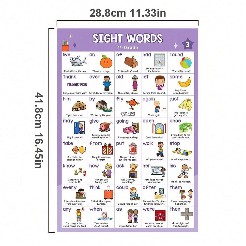 6 Sheets 220 Sight Words Poster A3 Extra Large Educational Posters And ...