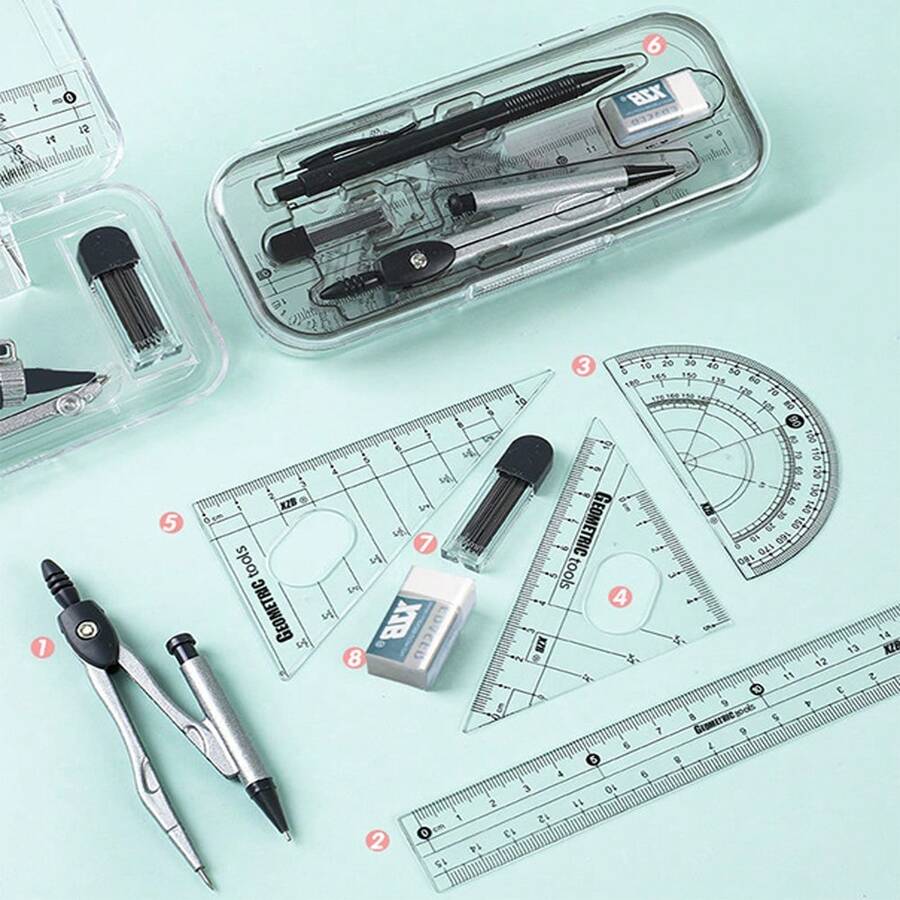 8pcs Student Drawing Tool Set, Compass And Ruler Combination, Using ...