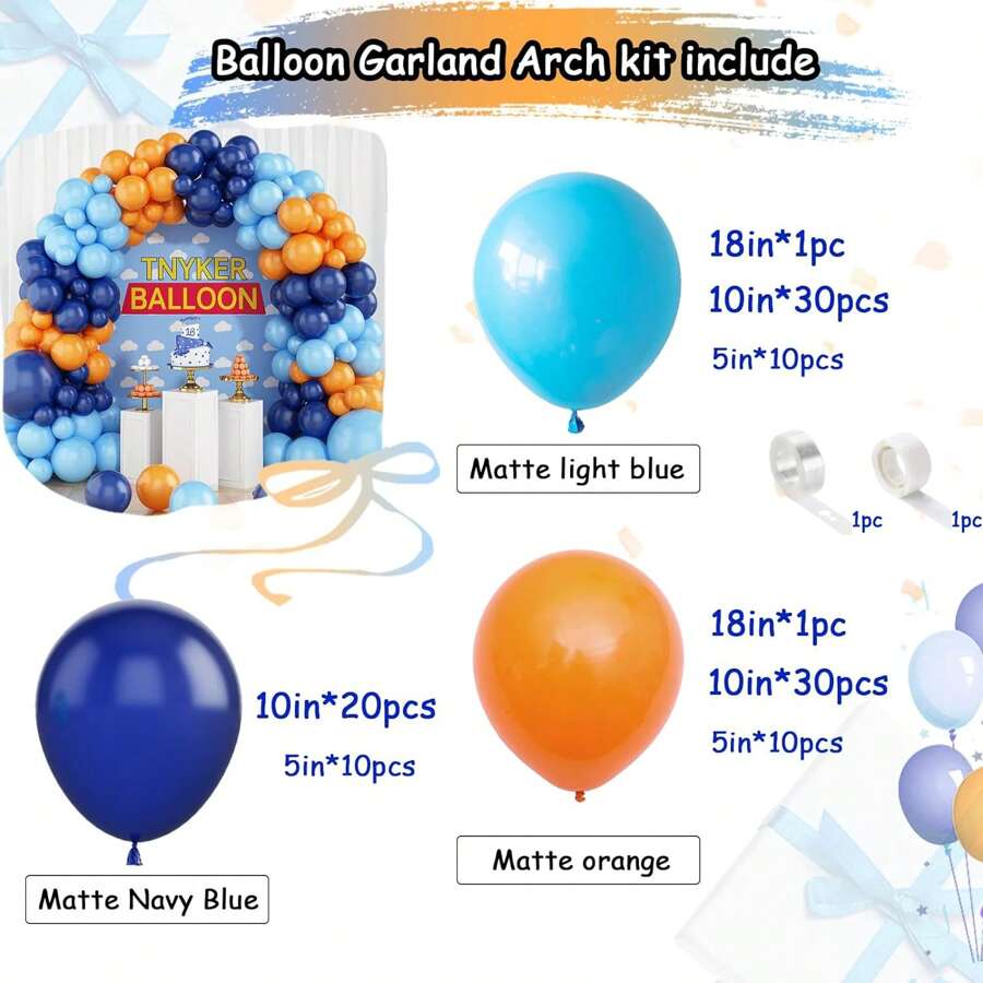 114pcs Blue & Orange Balloon Arch Kit, Navy Blue & Orange Balloon ...