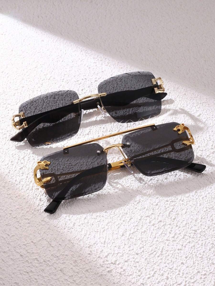 2 Pairs Of Men Square Rimless Sunglasses, Minimalist Design, Perfect ...