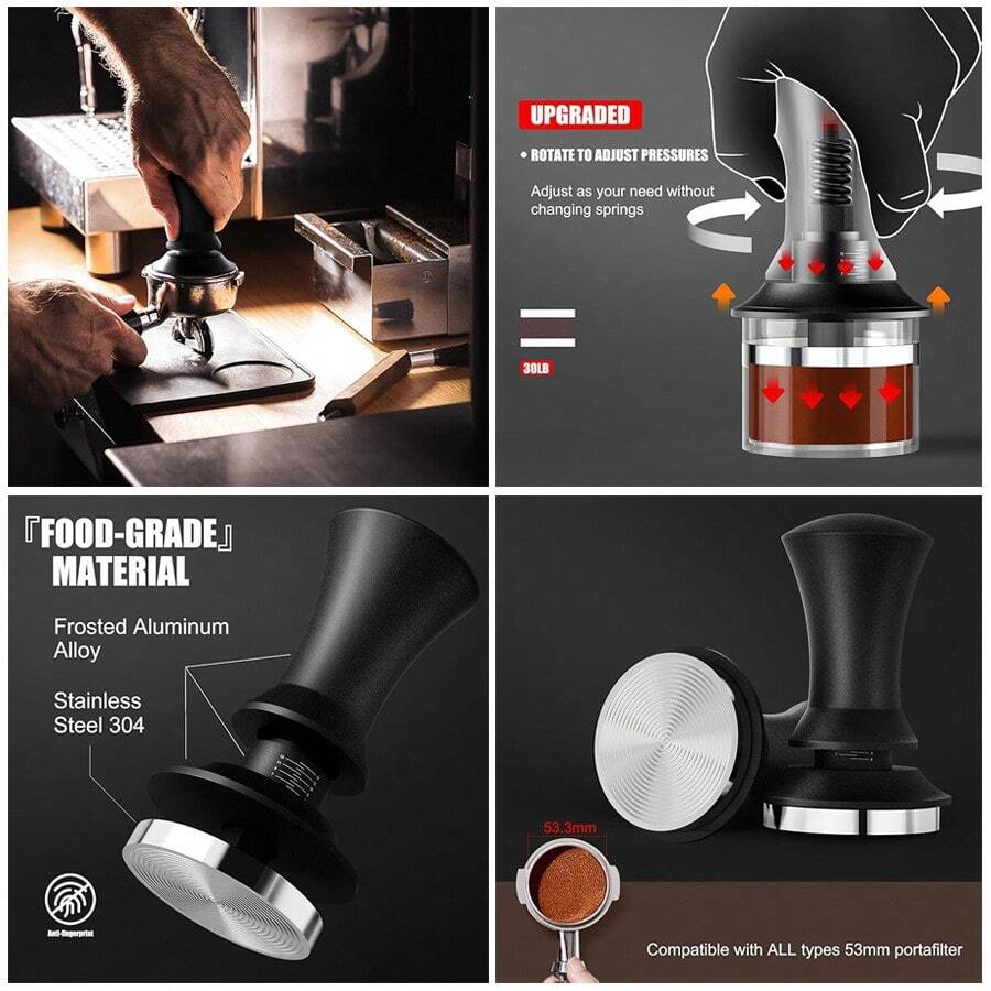Coffee Tamper With Spring-Loaded Base, Espresso Coffee Tamper Tool With ...