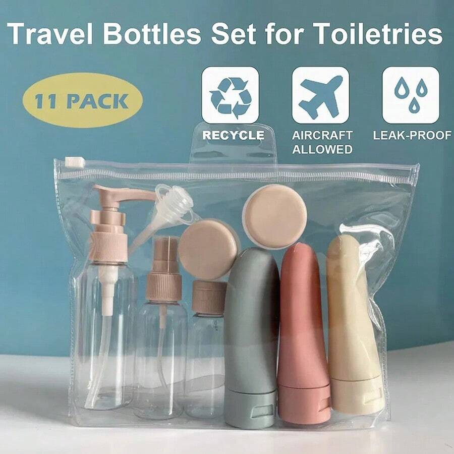 3/11 piezas/set Juego de botellas rellenables para viajes Atomizador Loción Champú Gel de ducha ...