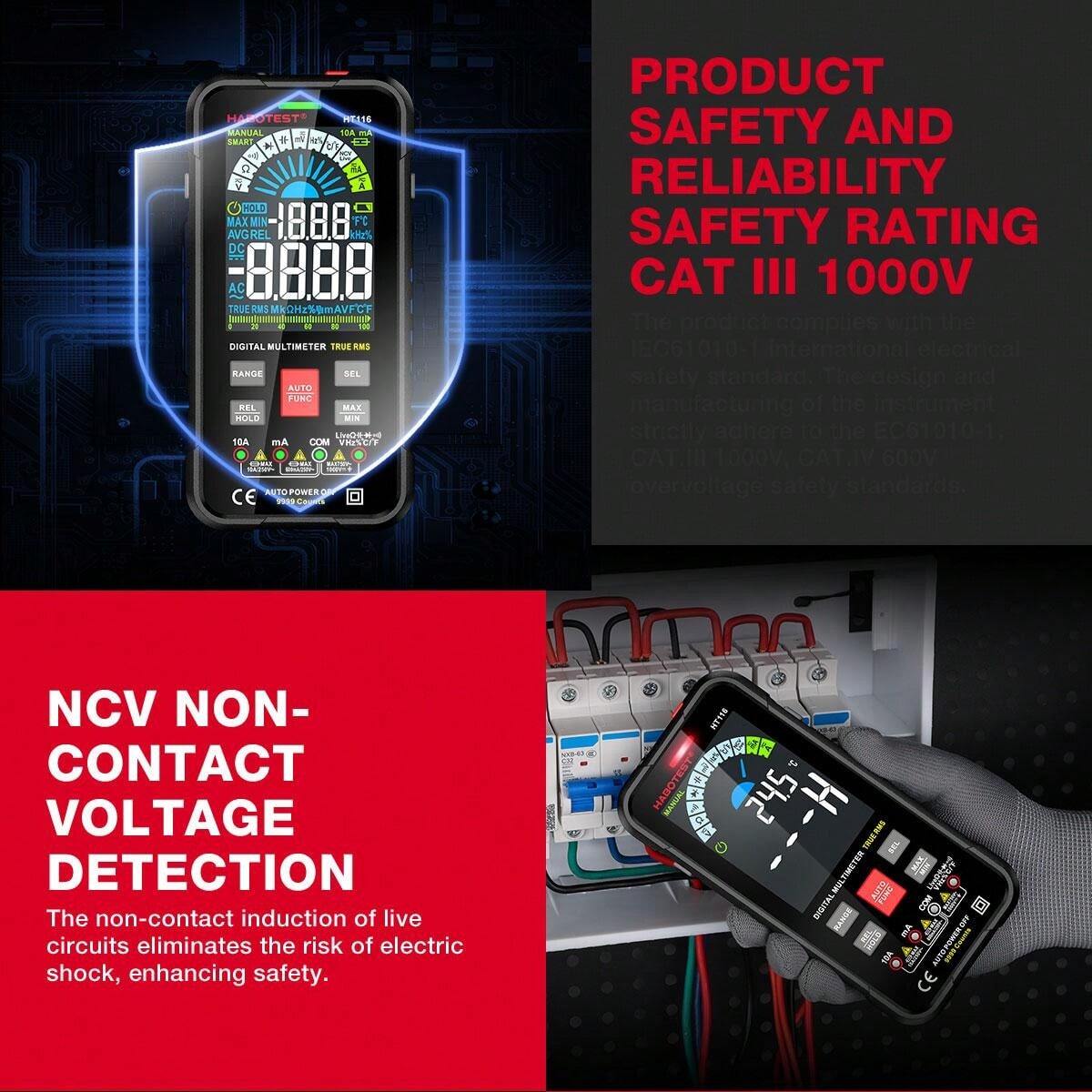 HABOTEST HT116 Smart Digital Multimeter 1000V 10000 Counts True RMS NCV ...