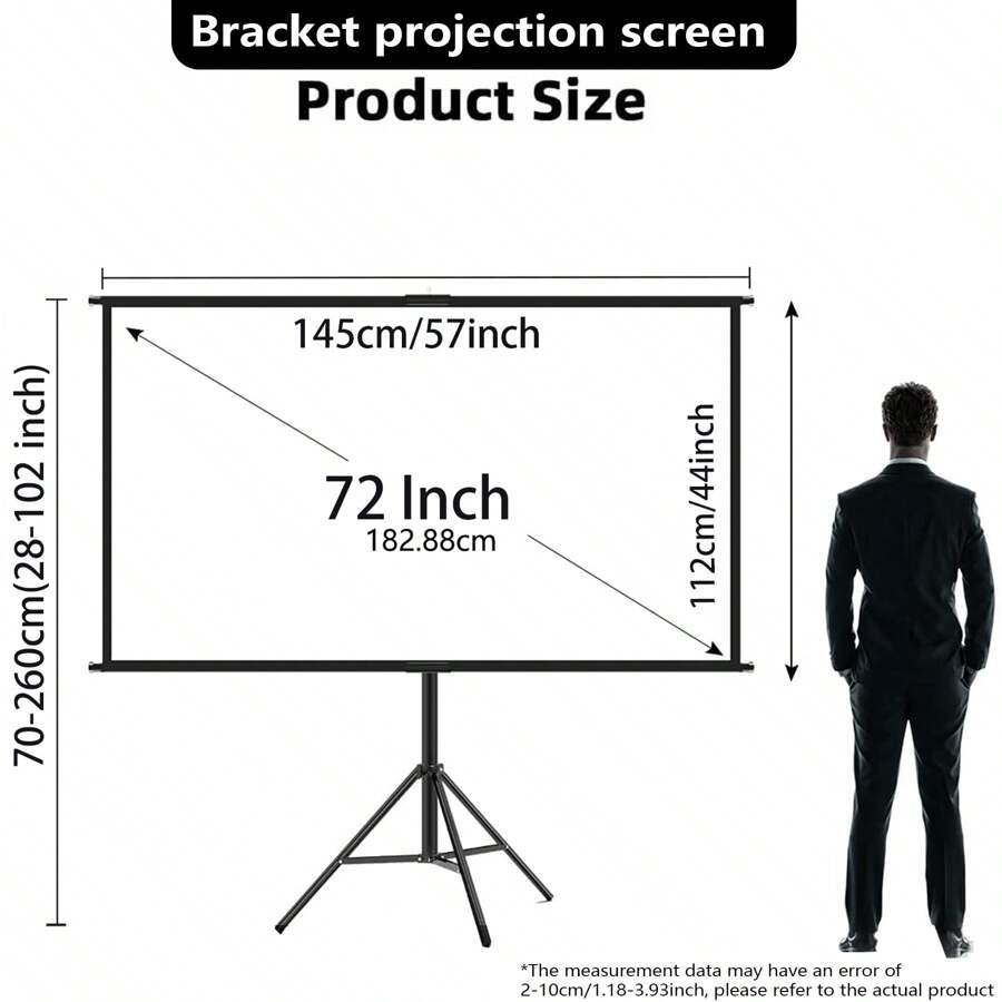 72 Inch Projector Screen With Foldable Anti-Crease Stand, Portable 4K ...