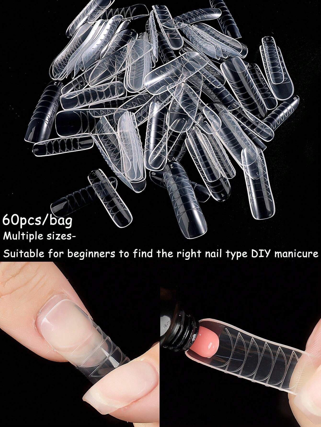60 PCS Double Nail Shape Oval/Coffin/T Shape Gel Full Coverage Nail ...