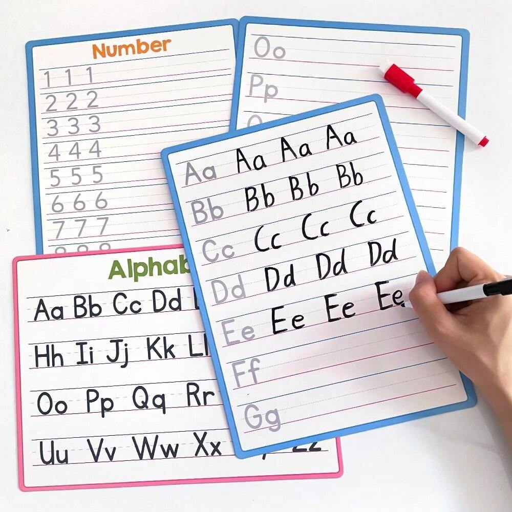 4Pcs Dry Erase Handwriting Alphabet & Numbers Tracing Board Whiteboard ...