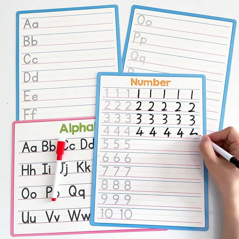 4Pcs Dry Erase Handwriting Alphabet & Numbers Tracing Board Whiteboard ...