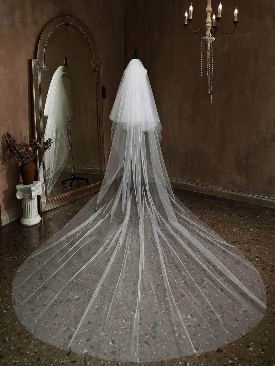 1pc New White Bridal Veil, Two-Layer Long Trailing Wedding Veil For ...