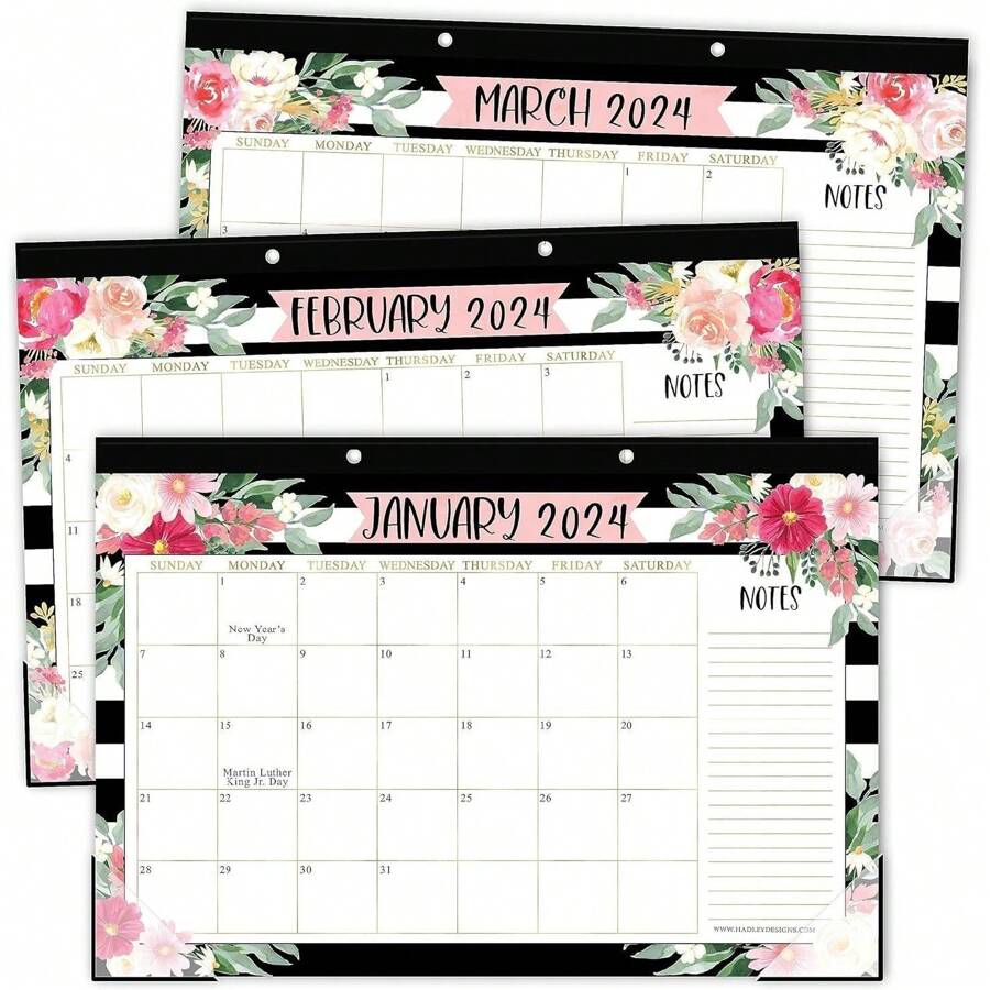 Floral Large Desk Calendar 2024-2025 - Desk Calender 2024 Monthly ...