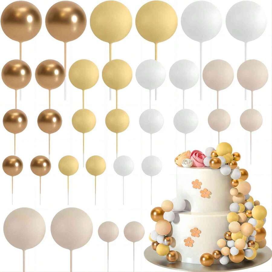 32 Pcs Ball Cake Topper Decorations Yellow Balloons Cake Topper Sticks ...