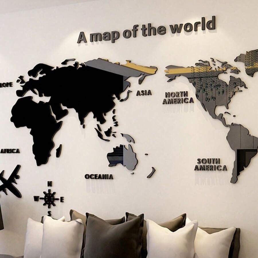 3D World Map Wall Stickers Decor Murals DIY Decal Black, Office Wall ... 3D World Map Wall Stickers Decor Murals DIY Decal Black, Office Wall ...