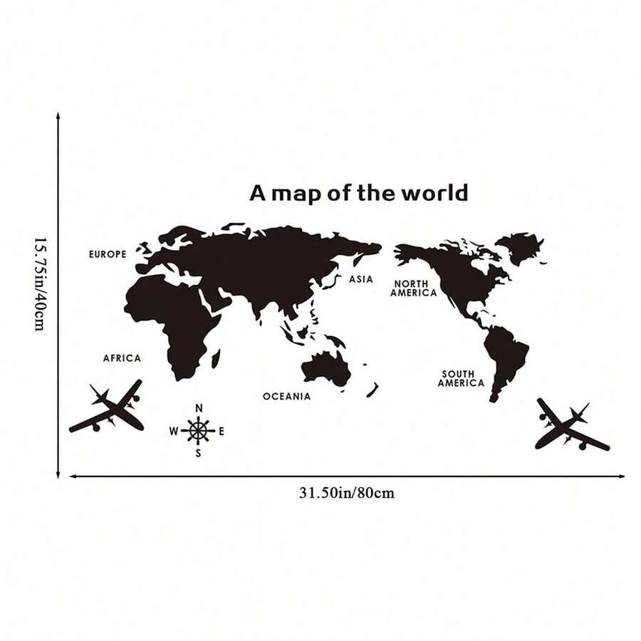 3D World Map Wall Stickers Decor Murals DIY Decal Black, Office Wall ...