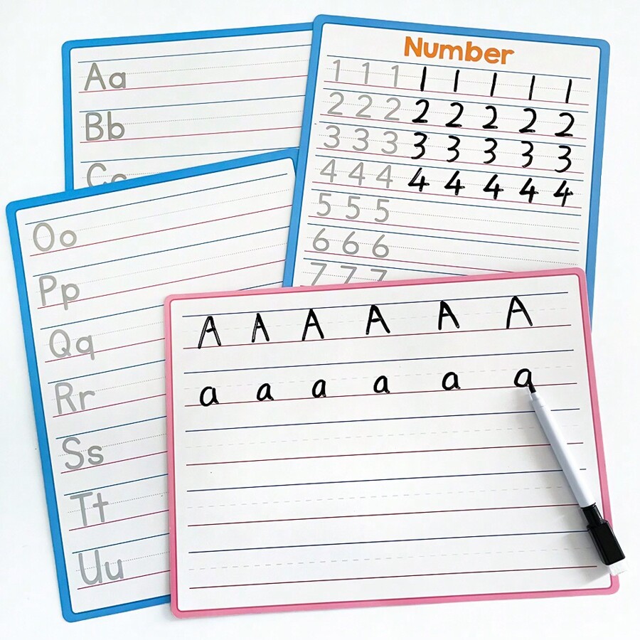 4Pcs Dry Erase Handwriting Alphabet & Numbers Tracing Board Whiteboard ...