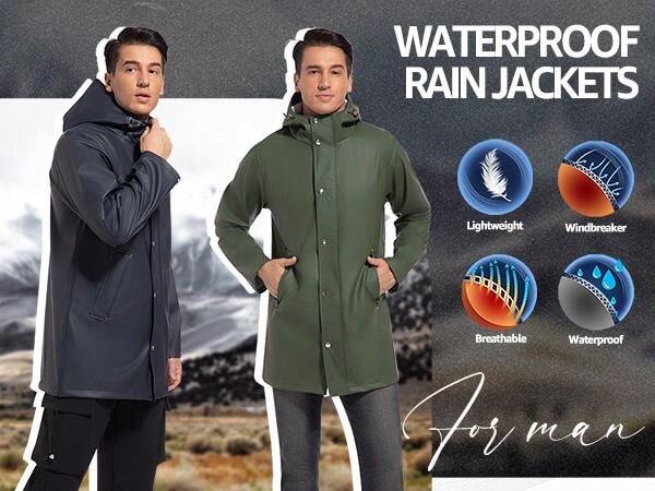 UNIQUEBELLA Men's Rain Jacket With Hooded Waterproof Active Long ...