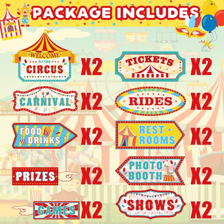 20 Pieces Carnival Decorations Circus Theme Party Directional Signs ...