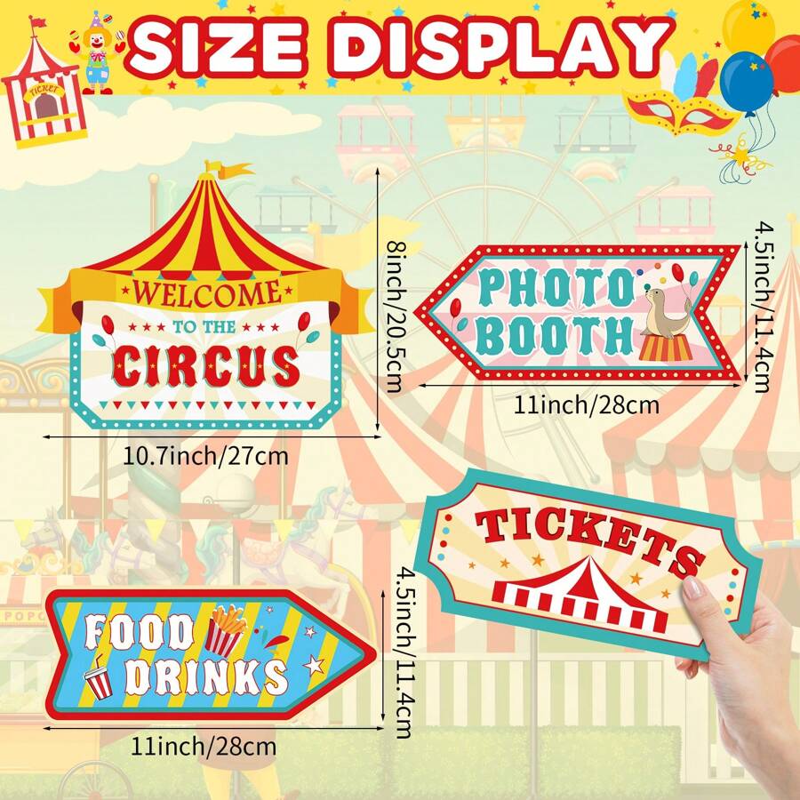 20 Pieces Carnival Decorations Circus Theme Party Directional Signs ...