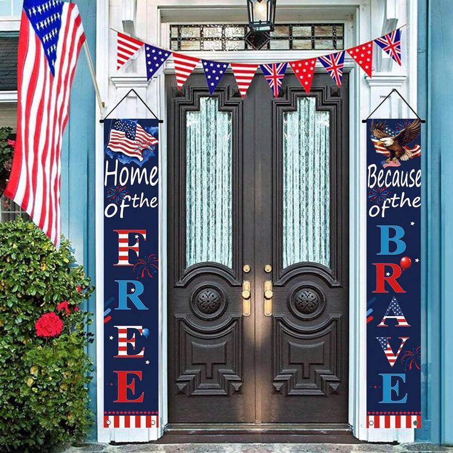 1 Pair Independence Day Couplets July 4th Banners Patriotic Porch Signs ...