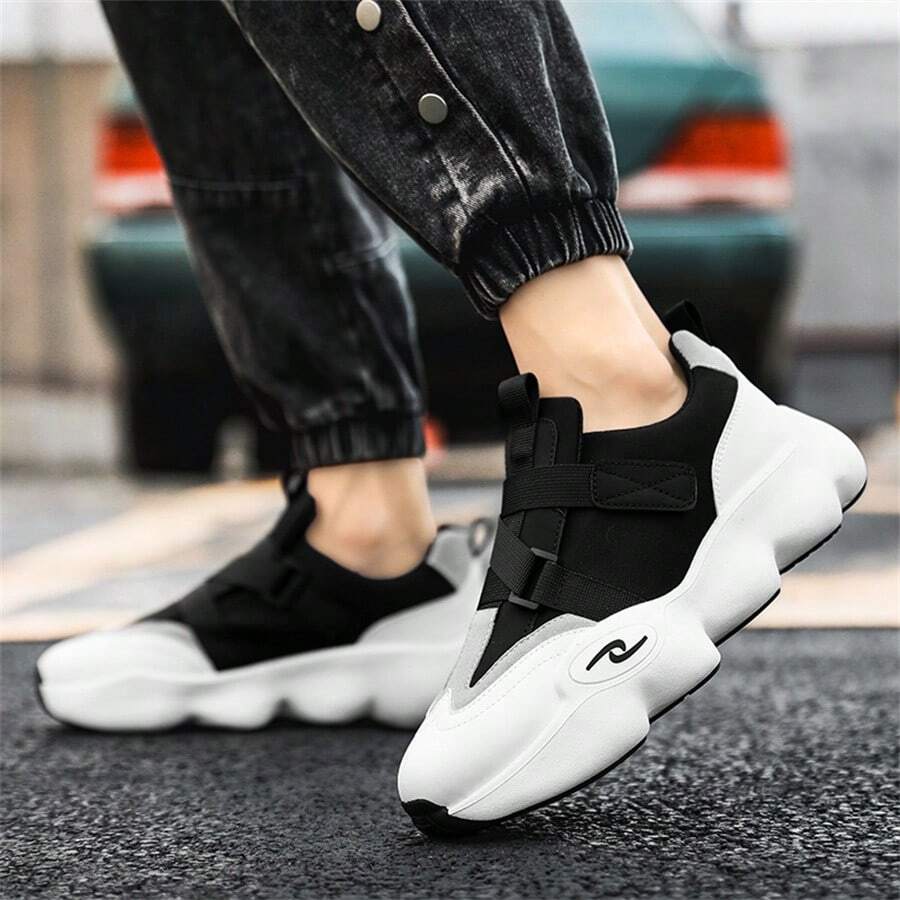 Men's Black Chunky Sneakers, Spring INS Style, Anti-Odor And Height ...