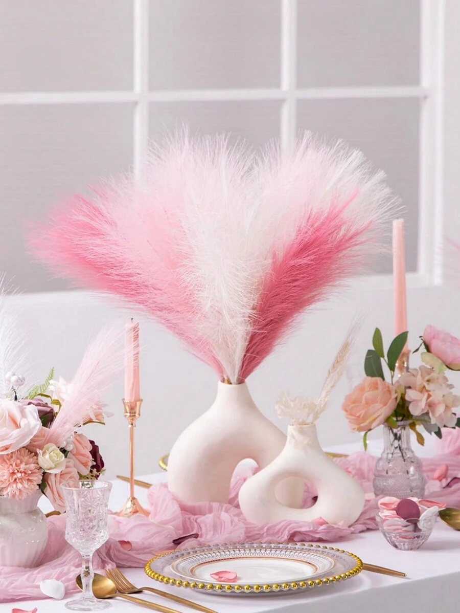 33/15/6Pcs Artificial Pampas Grass 55cm/21.65in Fluffy Faux Flower Pink ...