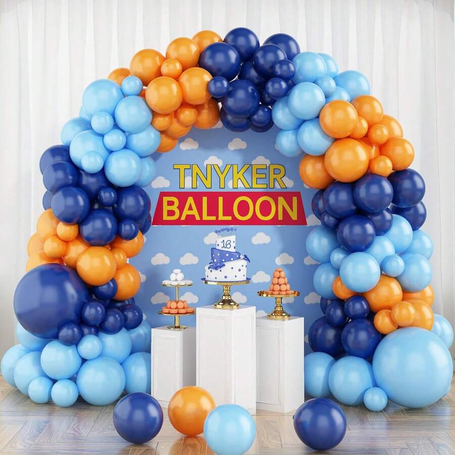 114pcs Blue & Orange Balloon Arch Kit, Navy Blue & Orange Balloon ...
