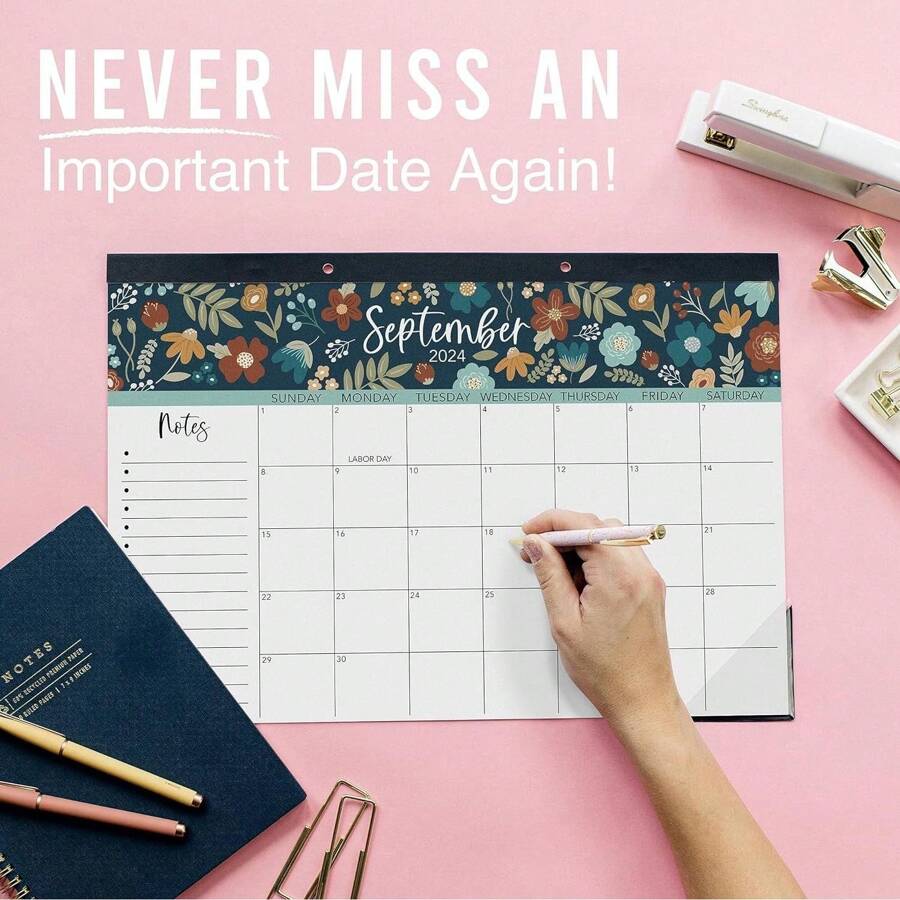Floral Large Desk Calendar 2024-2025 - Desk Calender 2024 Monthly ...
