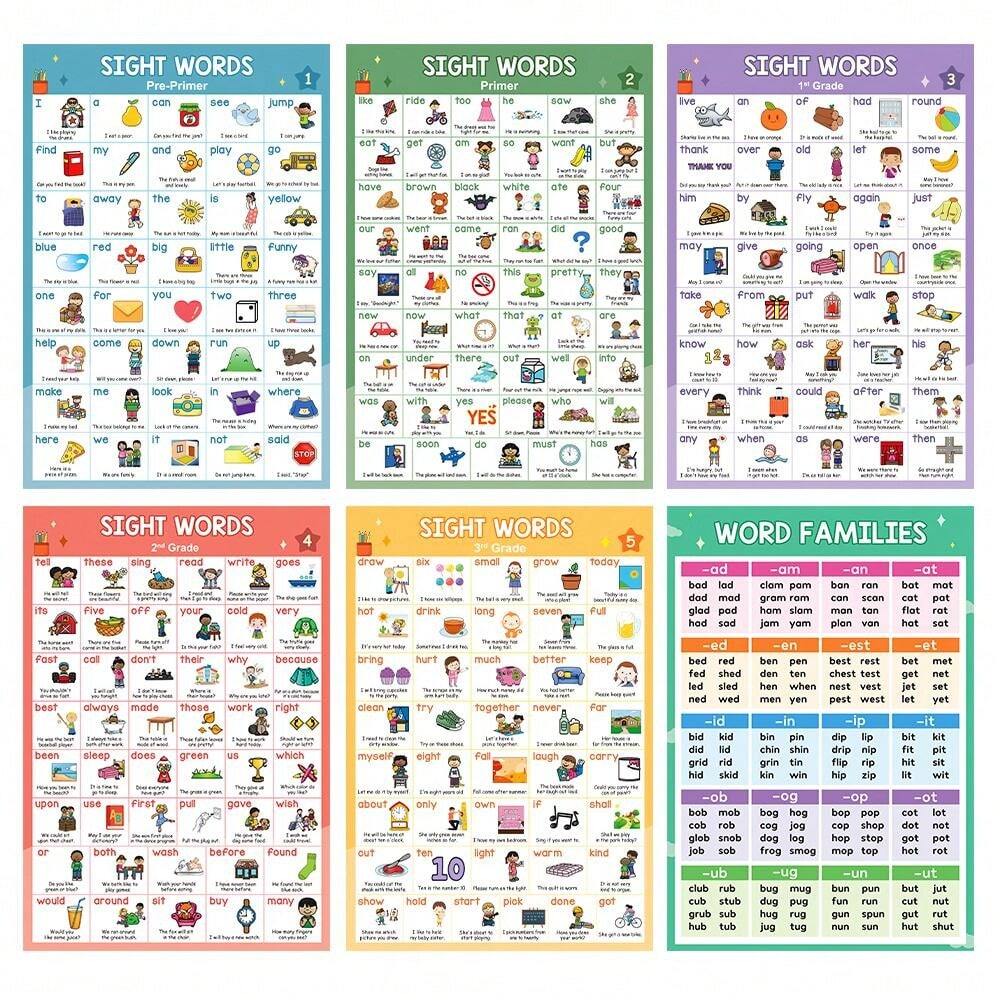 6 Sheets 220 Sight Words Poster A3 Extra Large Educational Posters And ...