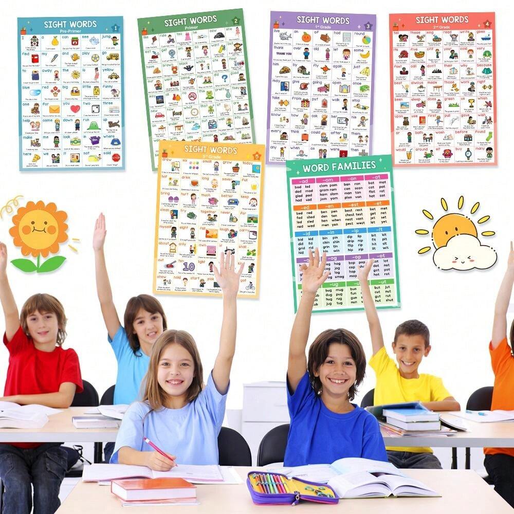 6 Sheets 220 Sight Words Poster A3 Extra Large Educational Posters And ...