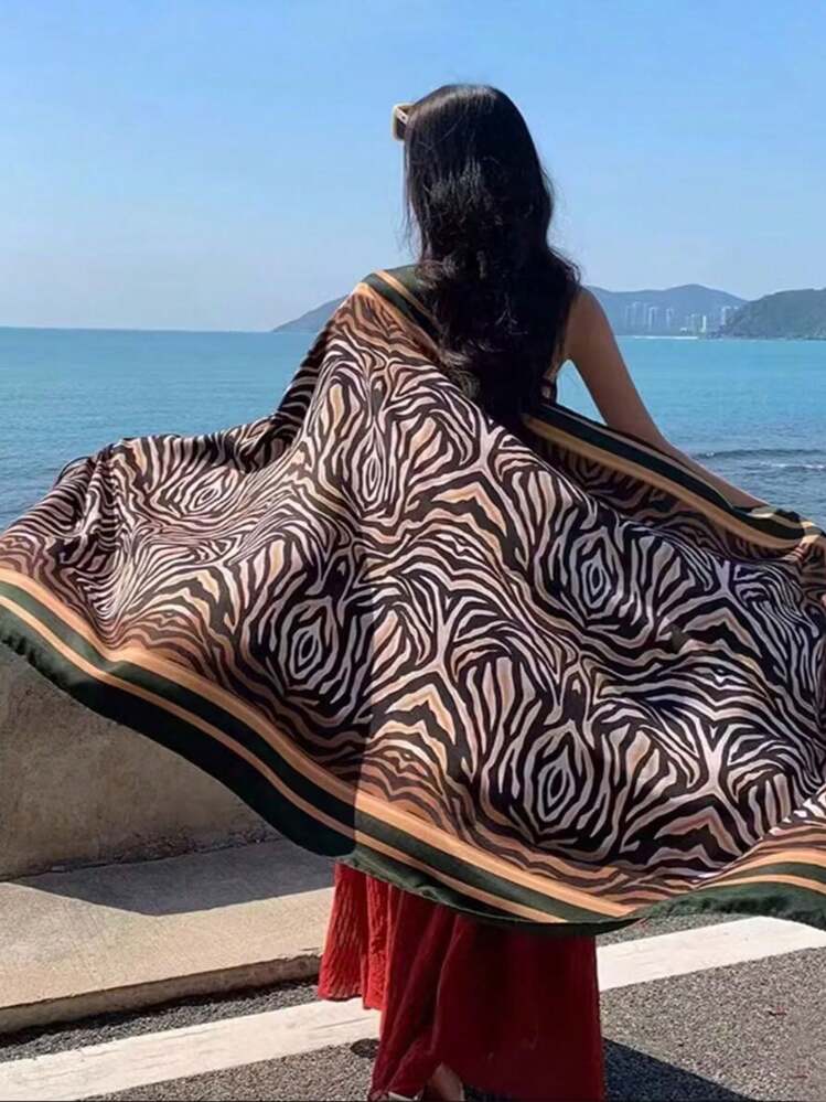 1pc Summer Beach Towel Silk Scarf Bohemian Style Sunscreen Shawl With Tassel For Seaside Travel SHEIN
