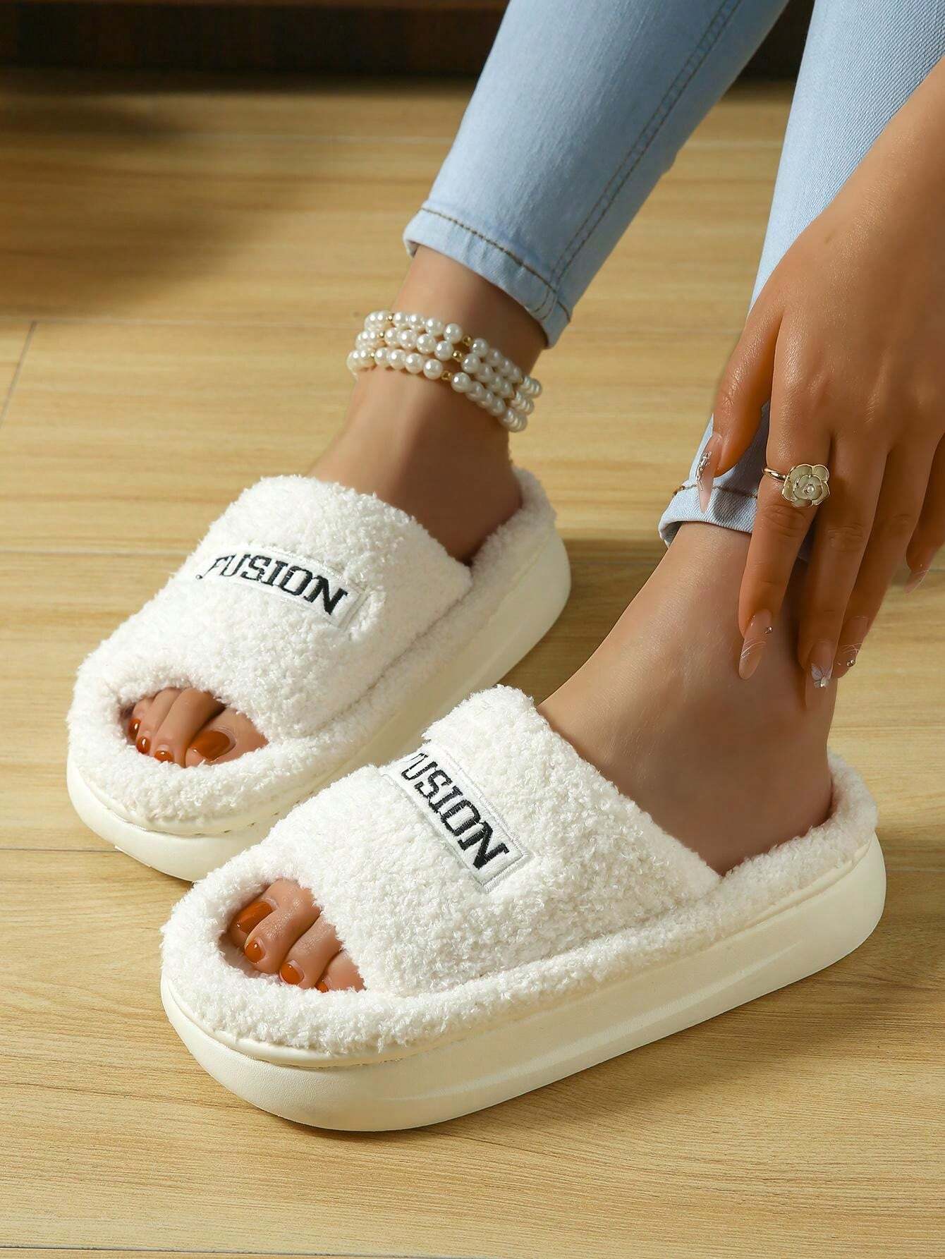 Women's Furry Slippers, New 2024 Korean Style Ins Trendy Shoes, Thick ...